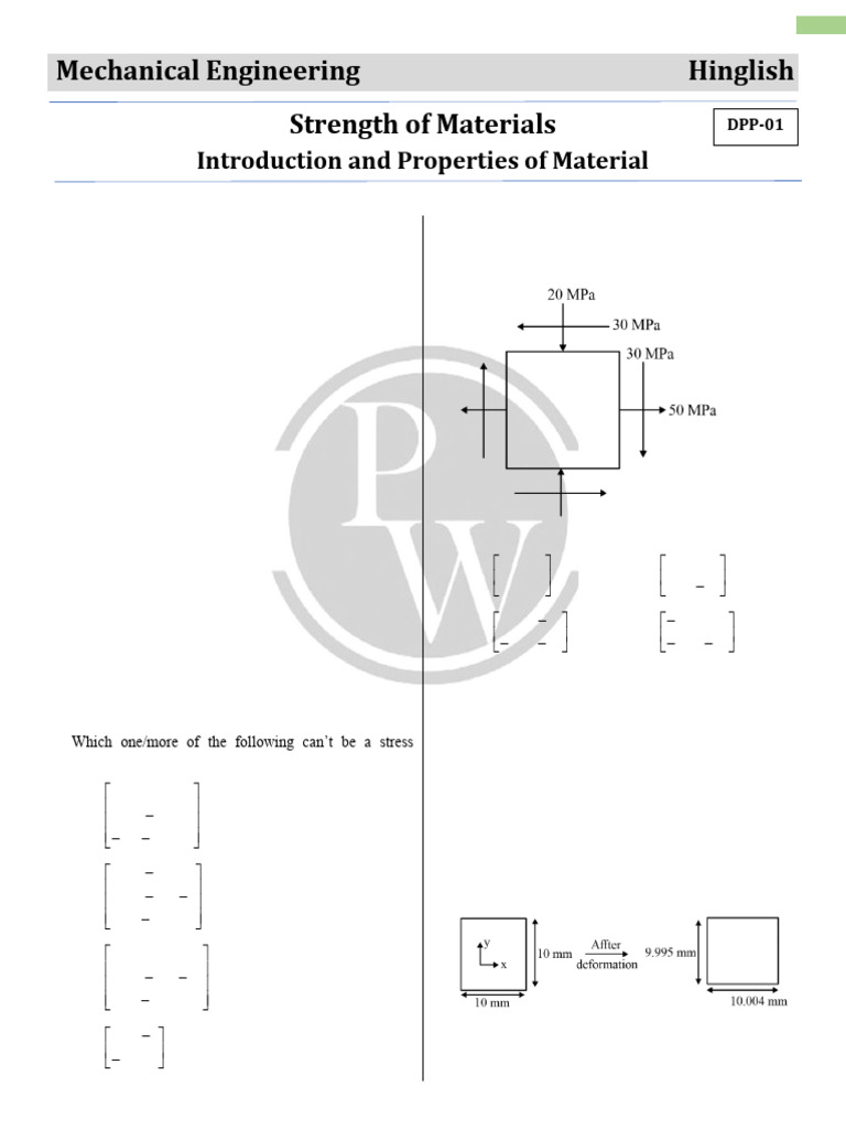 Introduction & Properties of Materials - DPP 01 (Of Lec. 03) | PDF | Deformation (Engineering ...