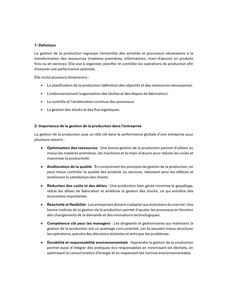 Gestion de la production : Définition et enjeux | PDF | Business ...