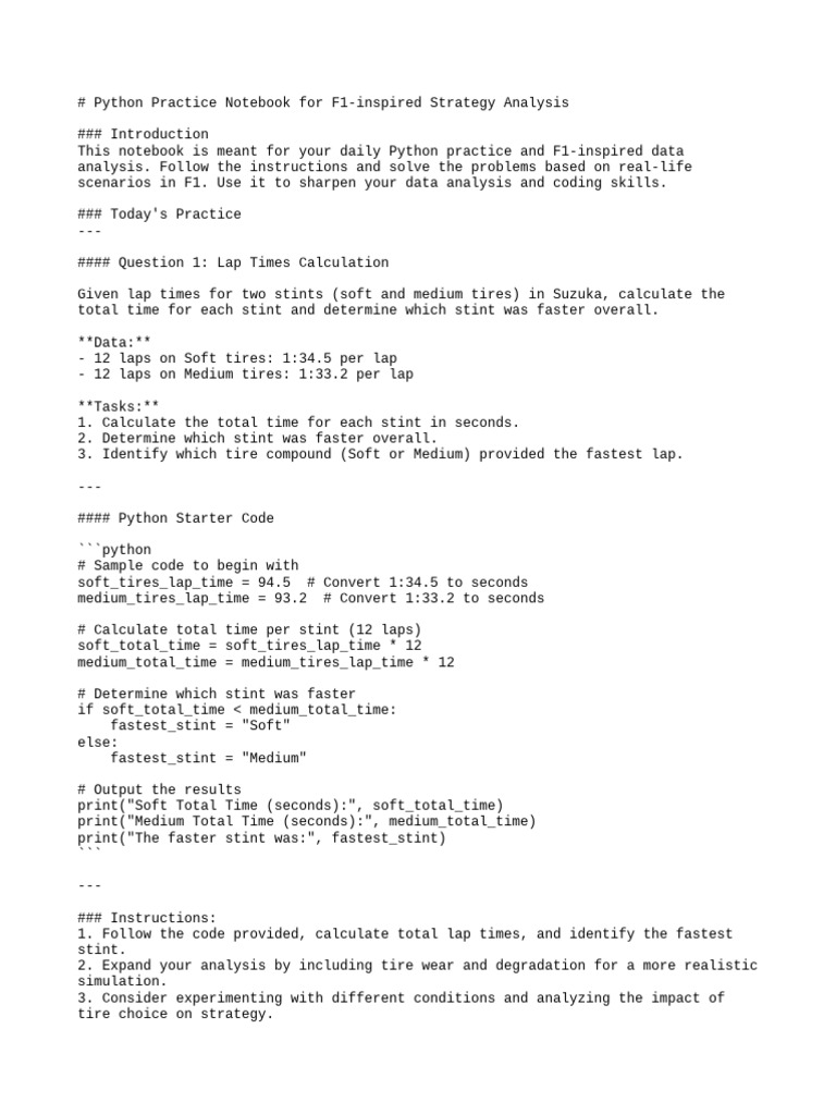 F1 Practice Challenge | PDF