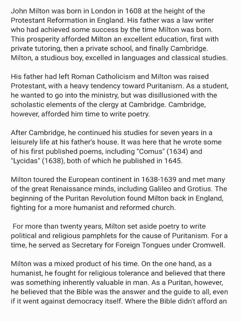 Biography of John Milton | PDF