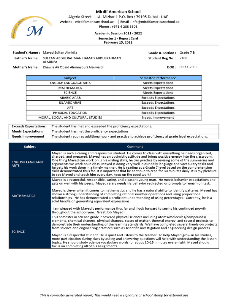 MAS Report Card Template1.Rptdesign 1645938795040 | PDF | Science ...