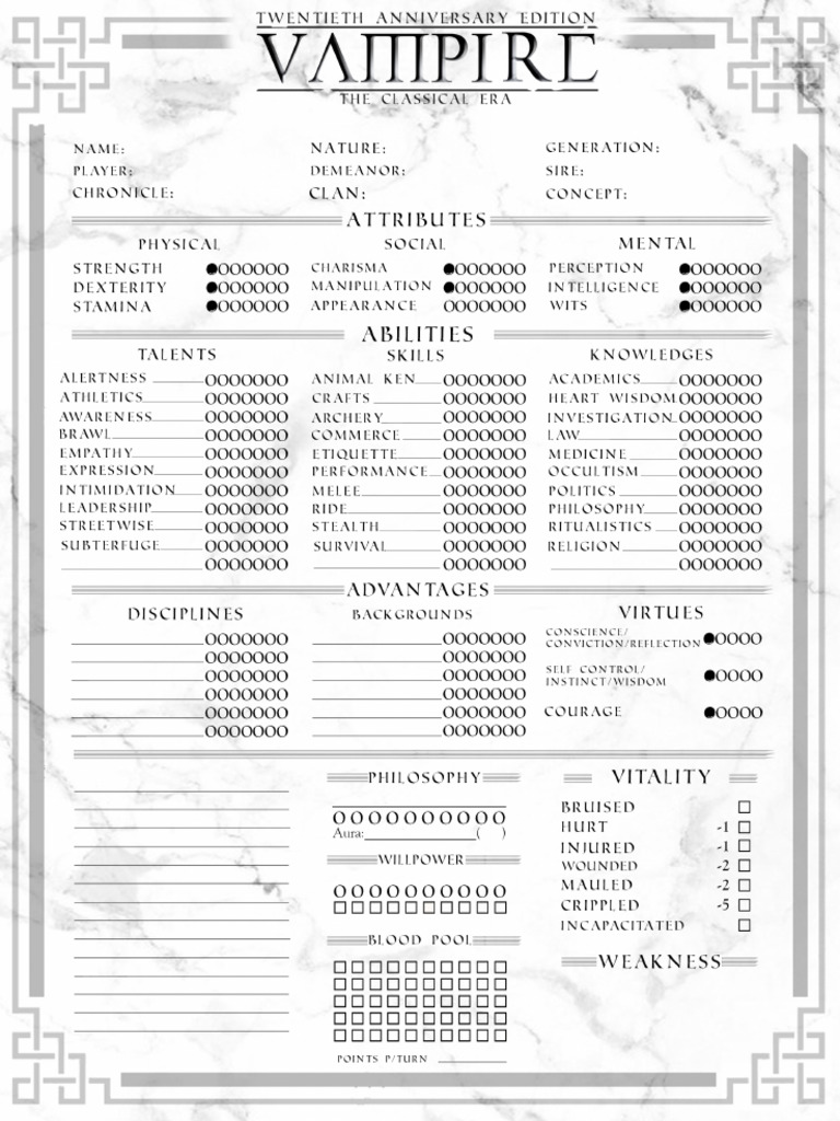 Vampire Classical Era Sheet 5pg | PDF