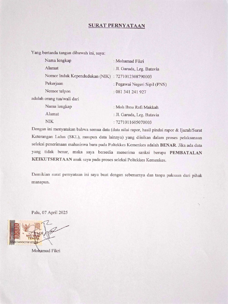 Surat Pernyataan Ibnu Rafi | PDF