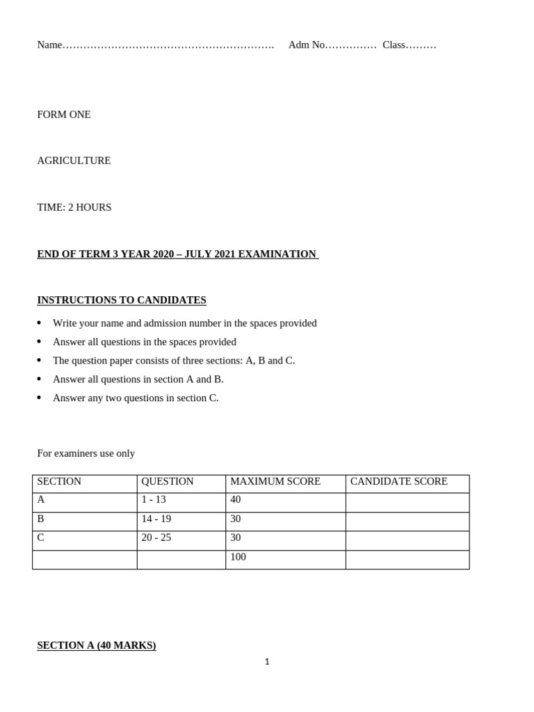 Agri Form 1 | PDF | Agriculture | Earth Sciences