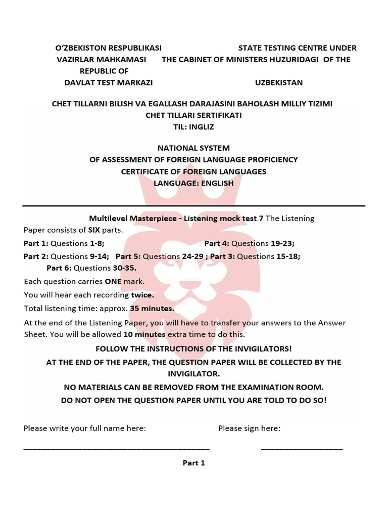 Multilevel Masterpiece - Listening Mock Test 7 | PDF