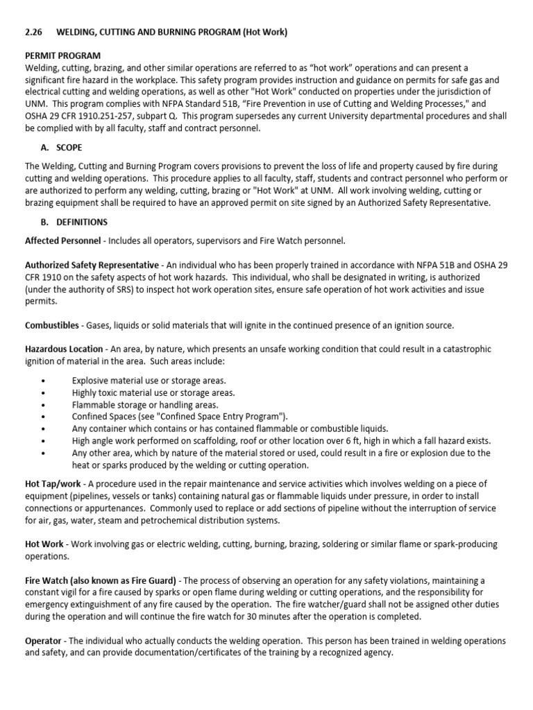 WELDING, CUTTING AND BURNING PROGRAM (Hot Work) | PDF | Fires | Welding