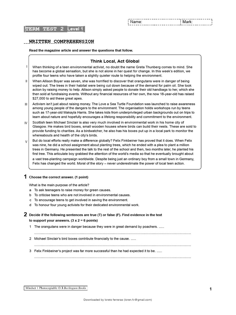 Act Local Think Global Reading | PDF