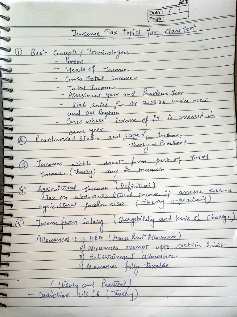 Income Tax Topics For Class Test | PDF