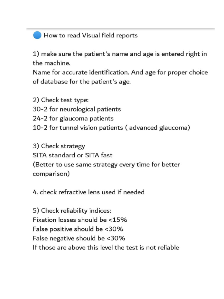 How To Read Visual Field Reports | PDF