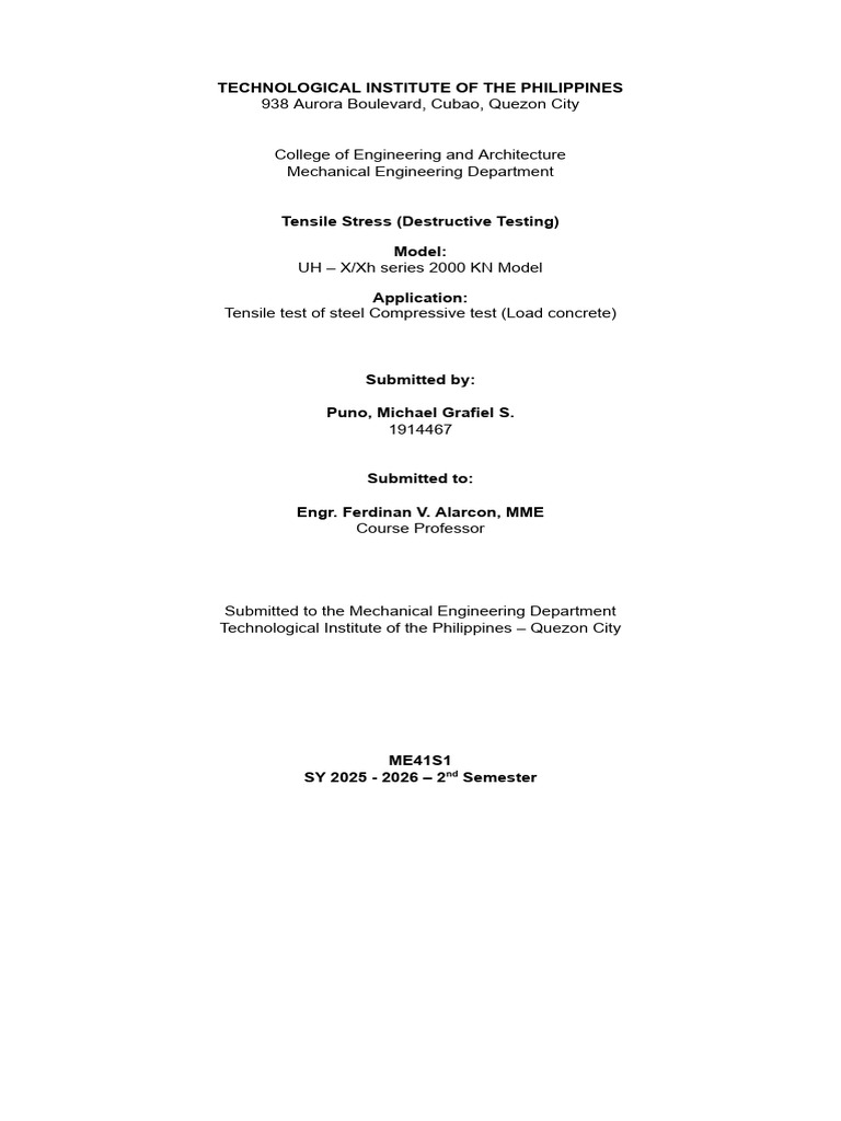Tensile Stress Testing Report - ME41S1 | PDF