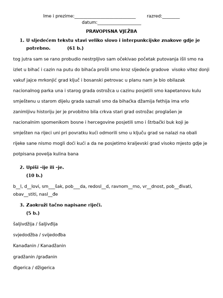 Pravopisna Vježba 2 | PDF