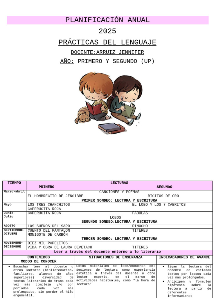 PLANIFICACIÓN ANUAL UP PDL | PDF | Enseñando | Escritura