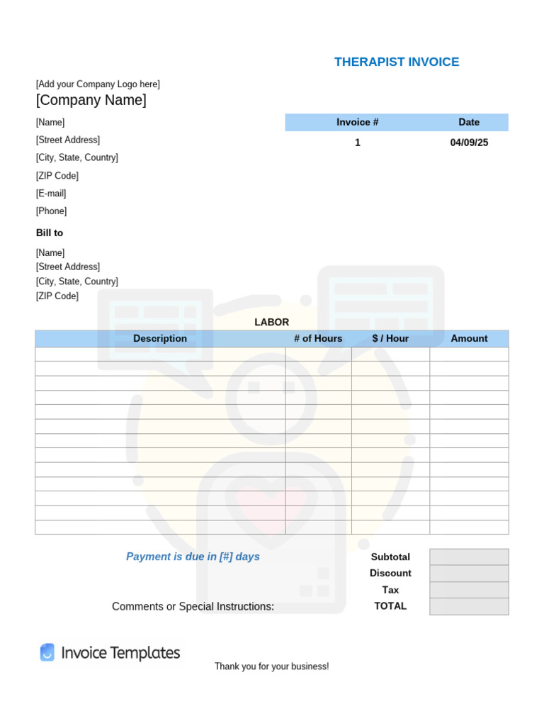 Therapist Invoice Template | PDF