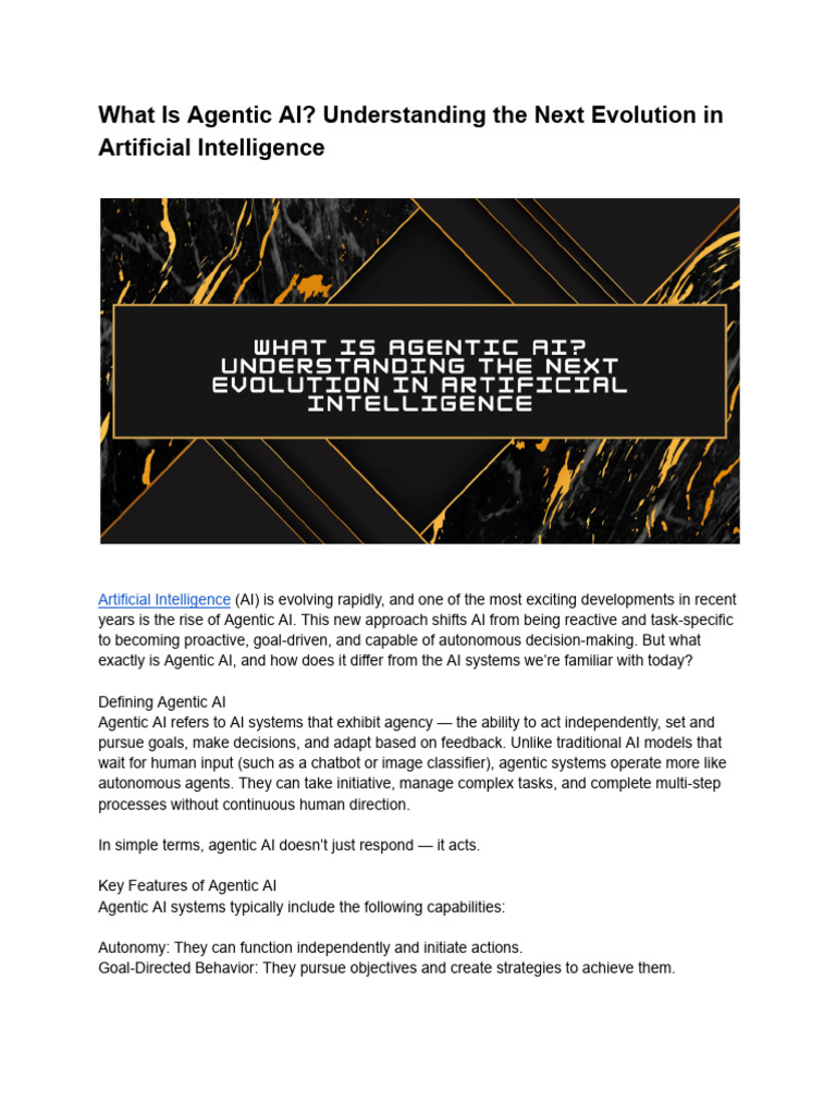 What is Agentic AI? Understanding the Next Evolution in Artificial Intelligence | PDF ...