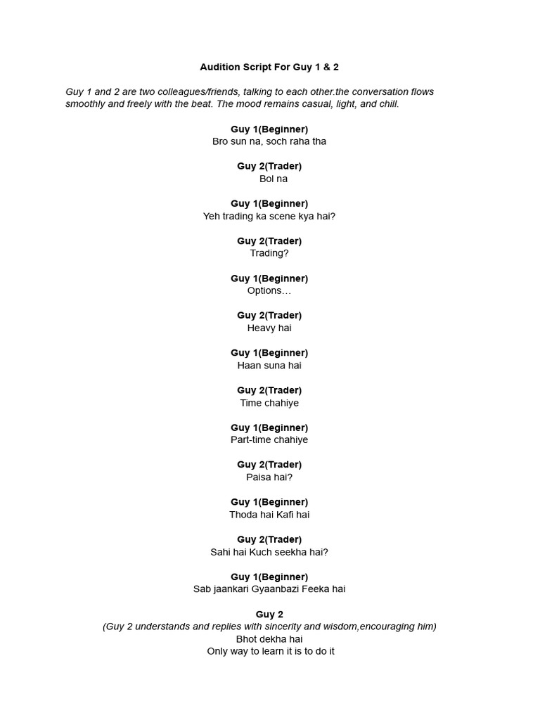 Audition Script For Guy 1 & 2 | PDF