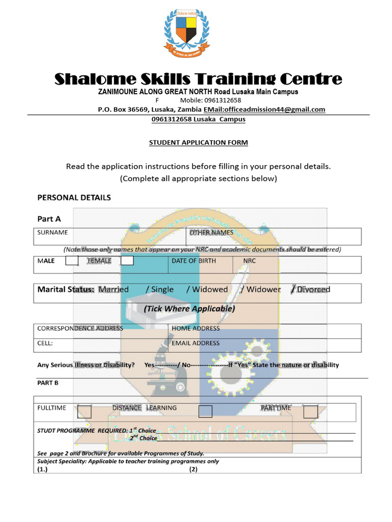 Shalome Skills Training Application Form | PDF