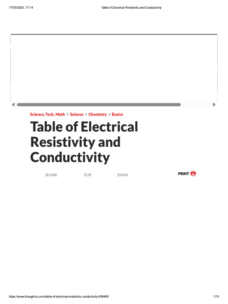 Table of Electrical Resistivity and Conductivity | PDF