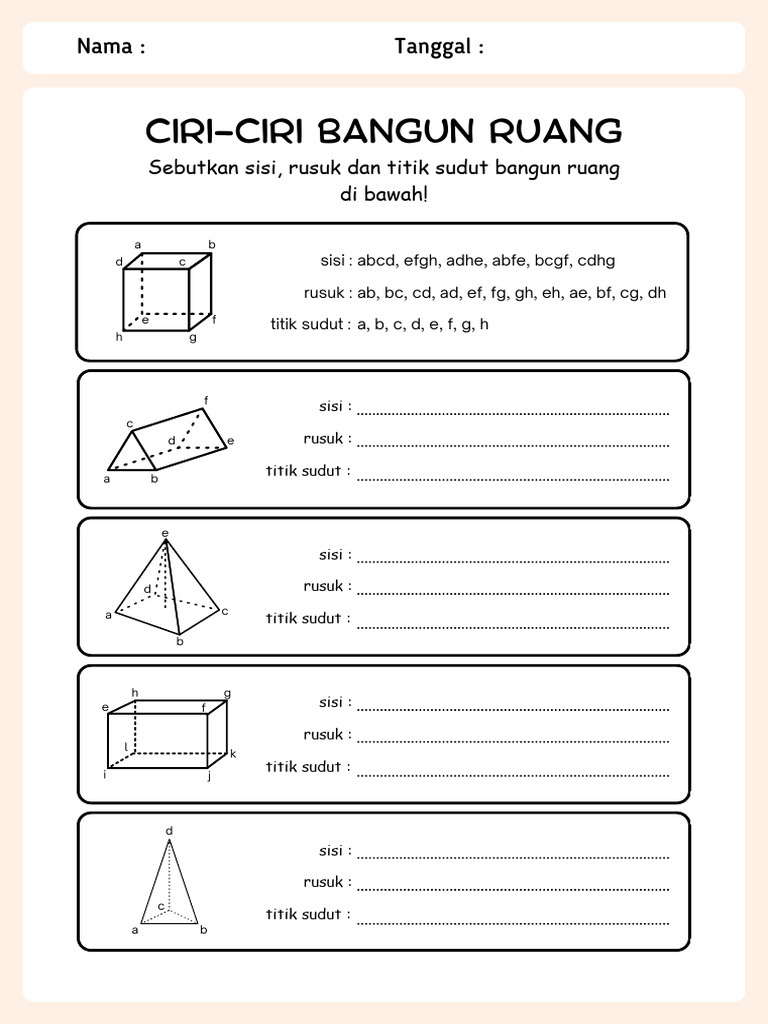 Ciri-Ciri Bangun Ruang: Sisi, Rusuk, Sudut | PDF