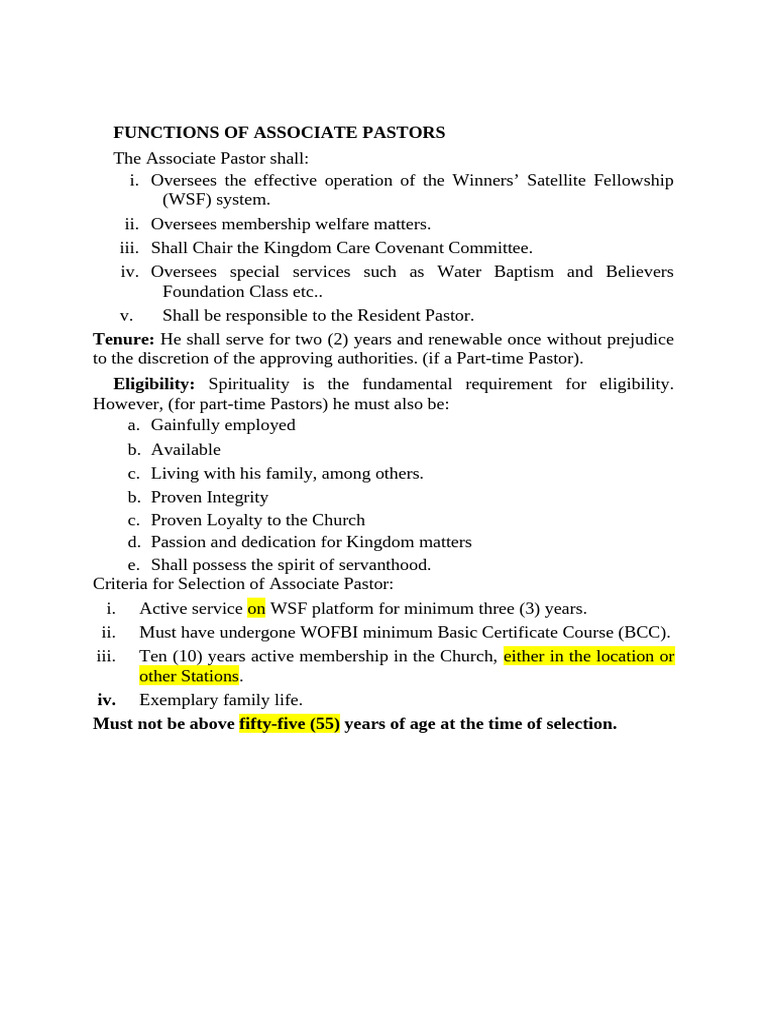 New FUNCTIONS OF ASSOCIATE PASTORS | PDF