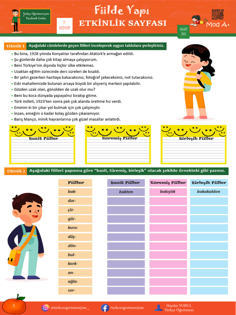 7.sinif Turkce Fiilde Yapi Etkinlikleri | PDF
