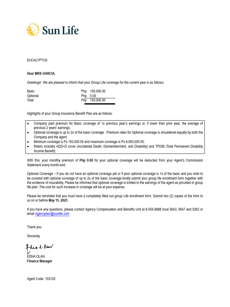 Group Life Insurance Coverage Update | PDF