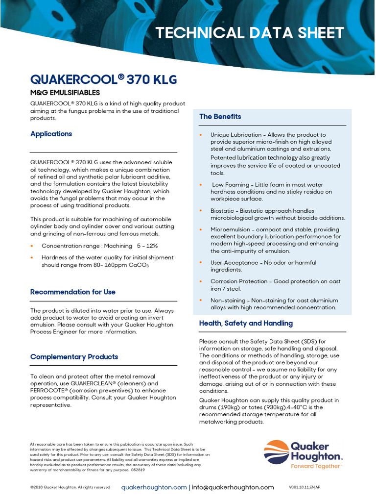 TDS - Quakercool 370 KLG - en | PDF | Machining | Corrosion