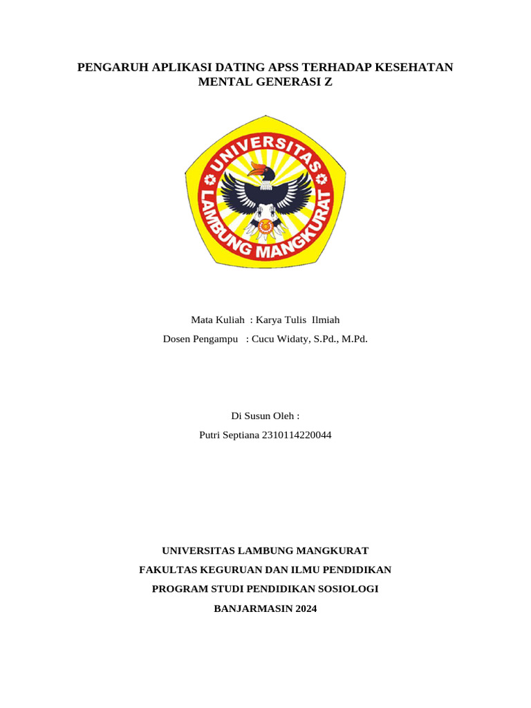 A1 - Putri Septiana - Pengaruh Aplikasi Dating Apss Terhadap Gen Z | PDF