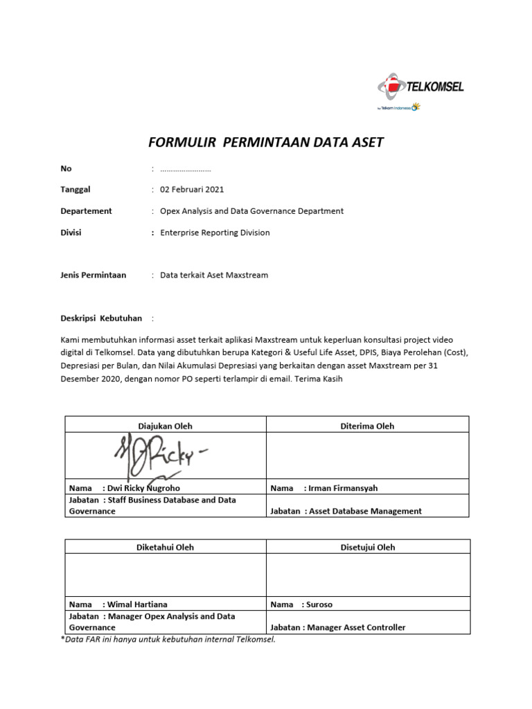 Formulir Permintaan Data Aset (Maxstream) Signed-1 | PDF