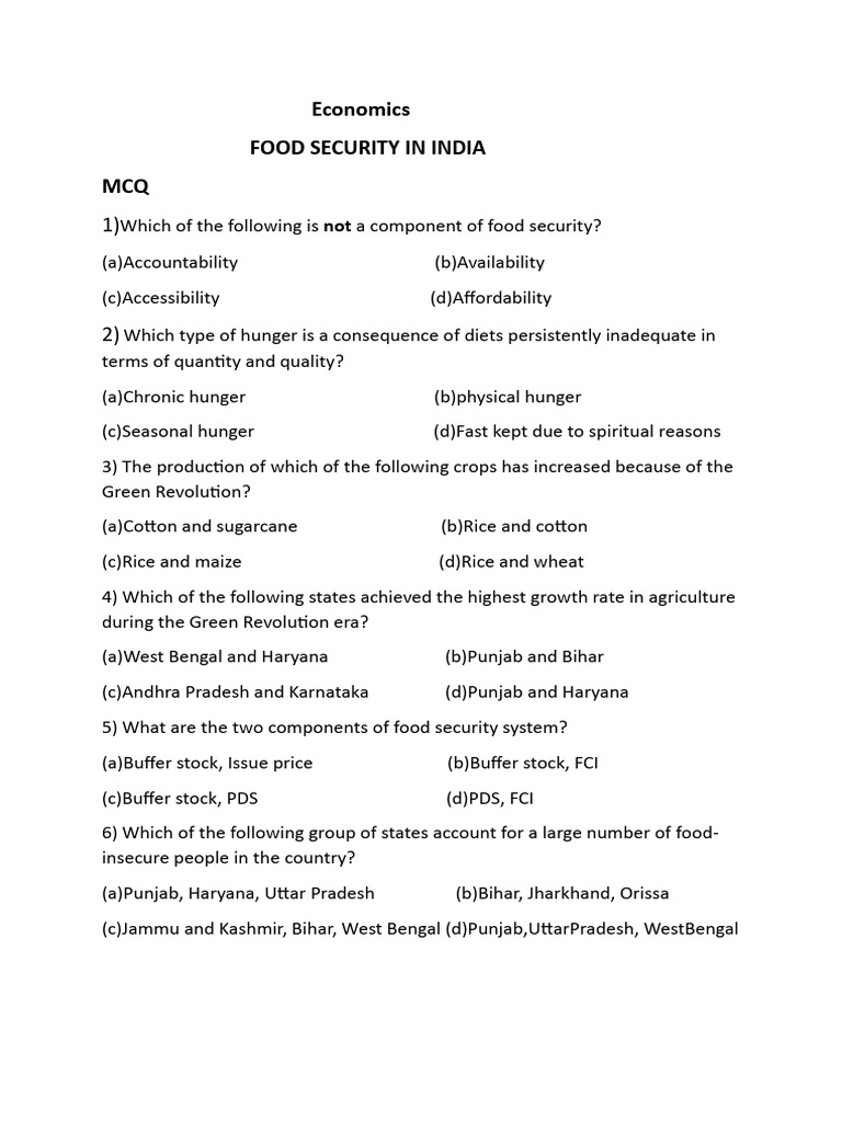 Food Security MCQs and Insights India | PDF | Food Security | Green ...
