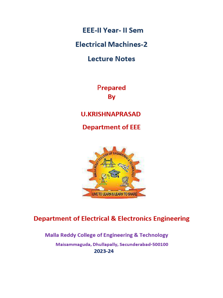 4.ELECTRICAL MACHINES-II DIGITAL NOTES | PDF | Electric Motor ...