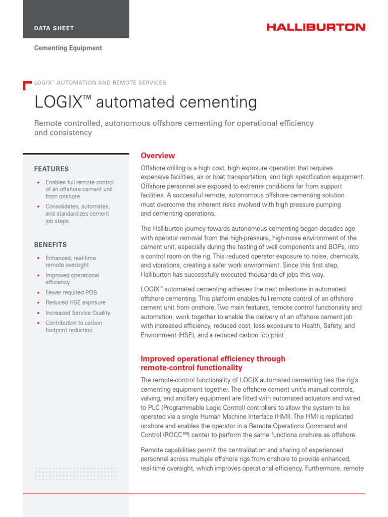 LOGIX Automated Cementing Data Sheet | PDF | Automation | Programmable ...