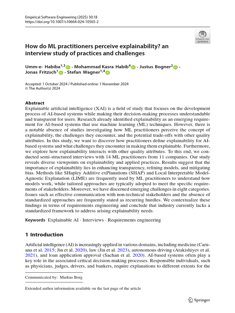 2024 - How Do ML Practitioners Perceive Explainability An Interview Study of Practices and ...