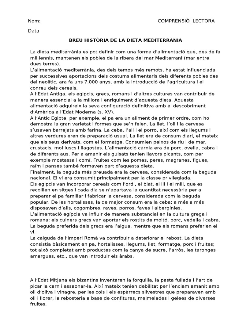 La Dieta Mediterranea | PDF