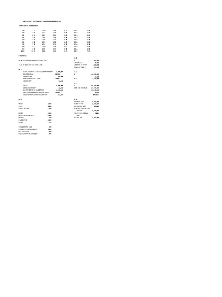 REO Monthly Assessment Answer Key 2023 | PDF | Taxes | Government Finances