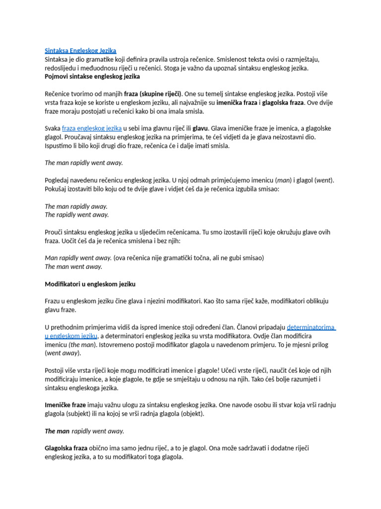 Sintaksa Engleskog Imen I Glag Fraze Modifikatori | PDF