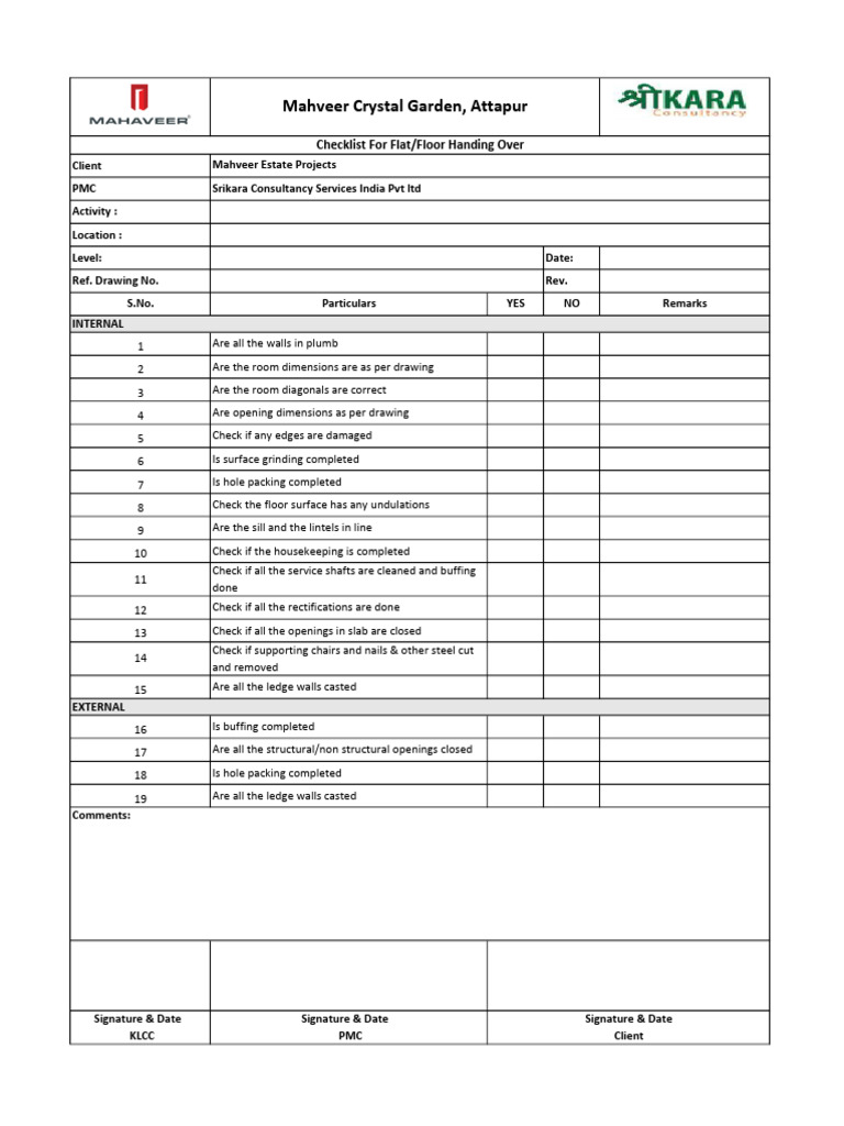 Checklist For Flats Handing Over | PDF