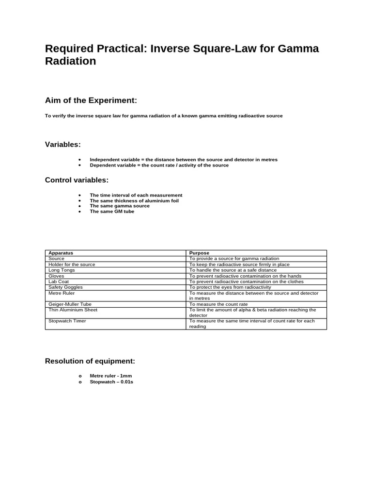Required Practical Inverse Square Law | PDF | Gamma Ray | Radiation