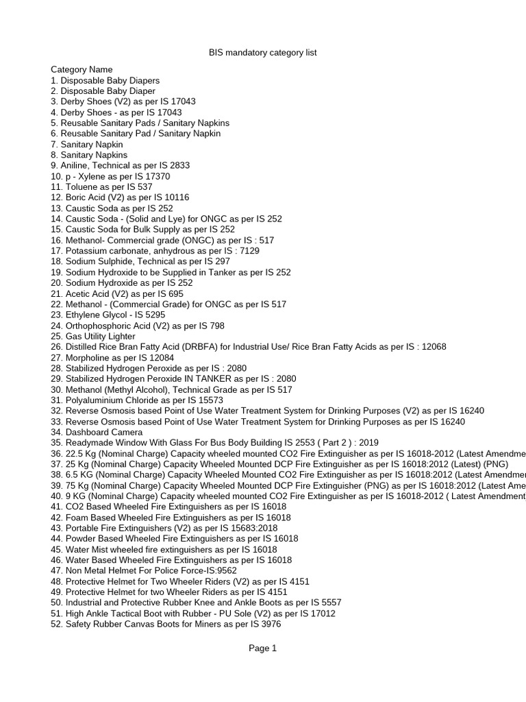 BIS Mandatory Product Certification List | PDF | Insulator (Electricity ...