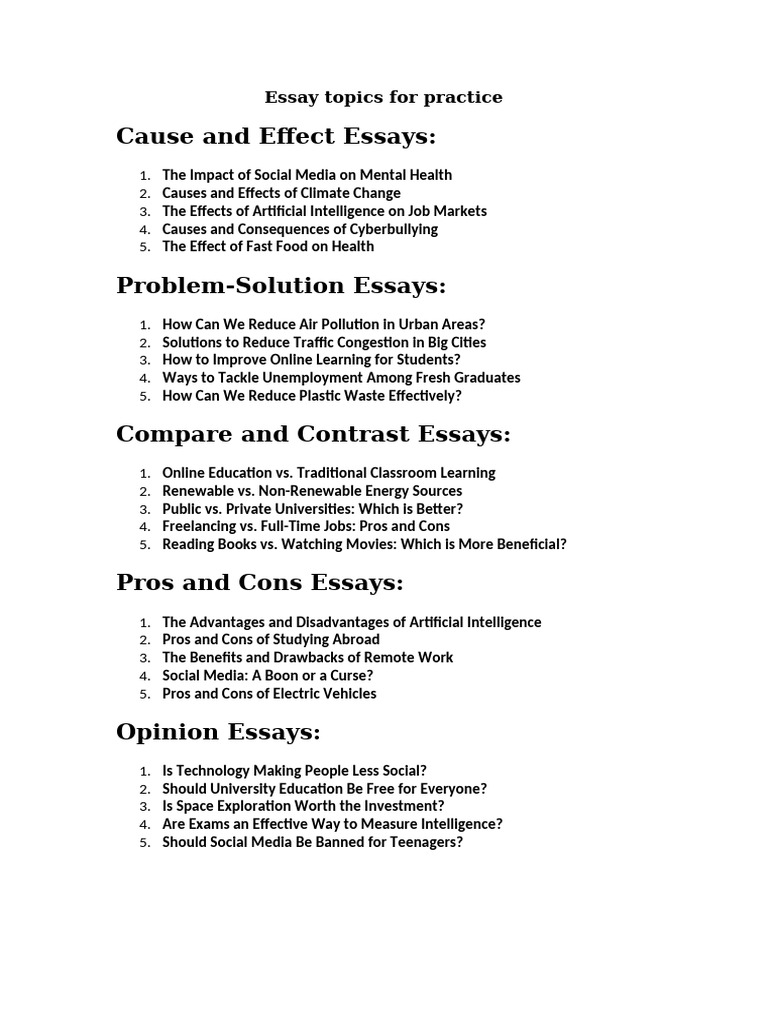 Essay Topics for Writing Practice | PDF