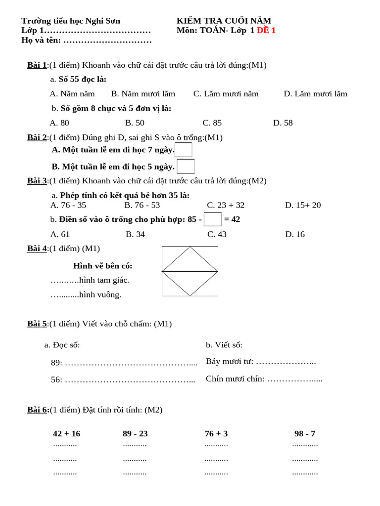 ĐỀ THI TOÁN +TV CK2 Ngoan | PDF