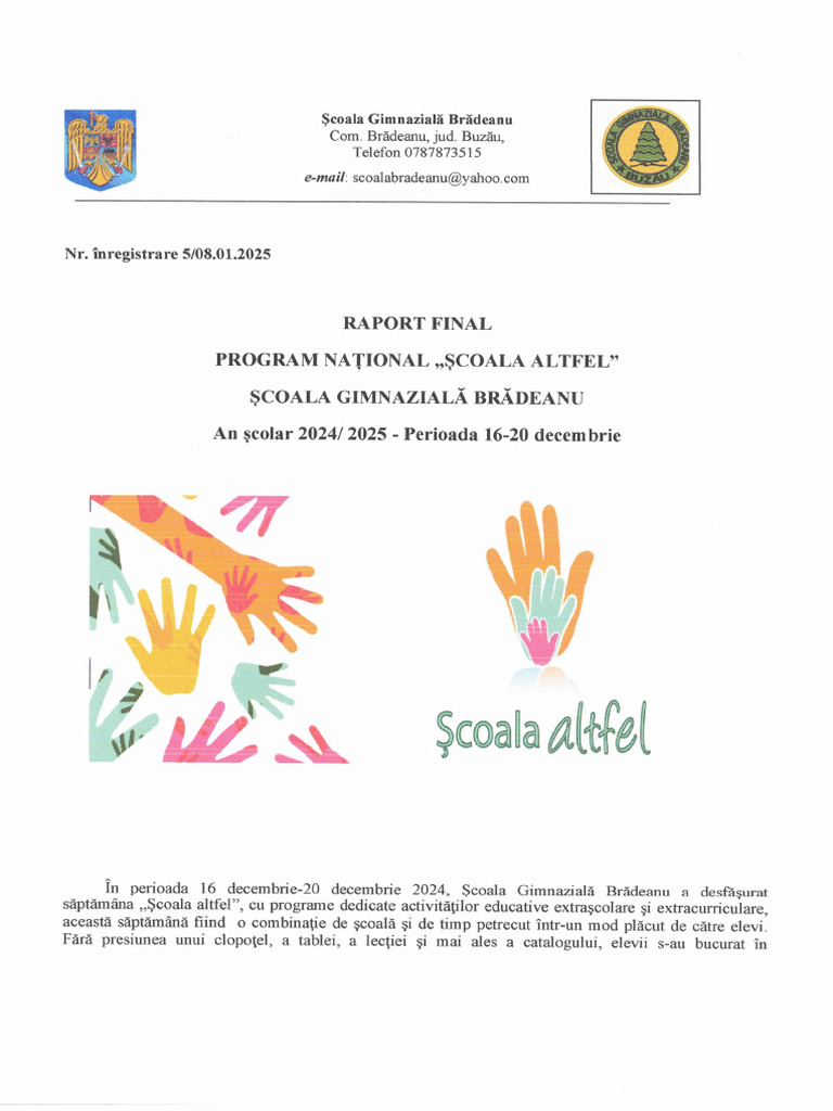Raport Final Scoala Altfel | PDF