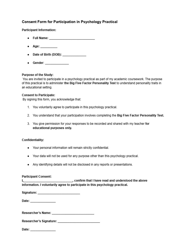 Consent Form Big 5 | PDF