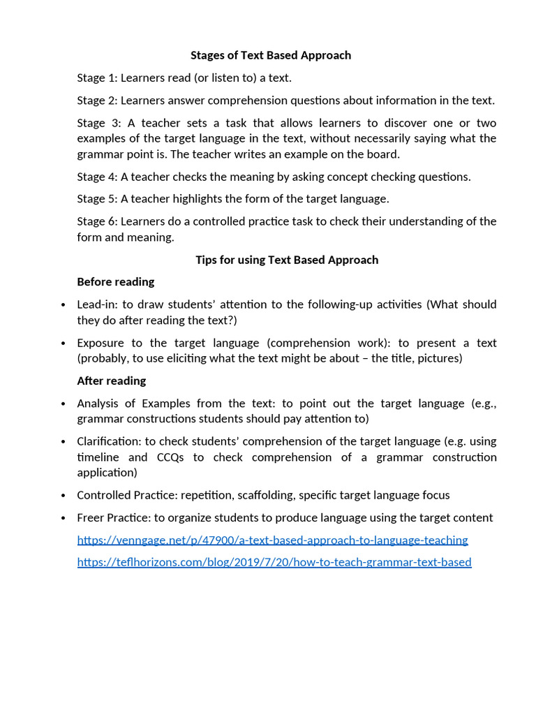 Stages of Text Based Approach | PDF