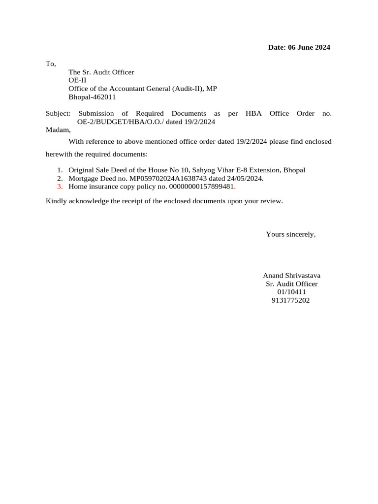 Letter HBA Document | PDF