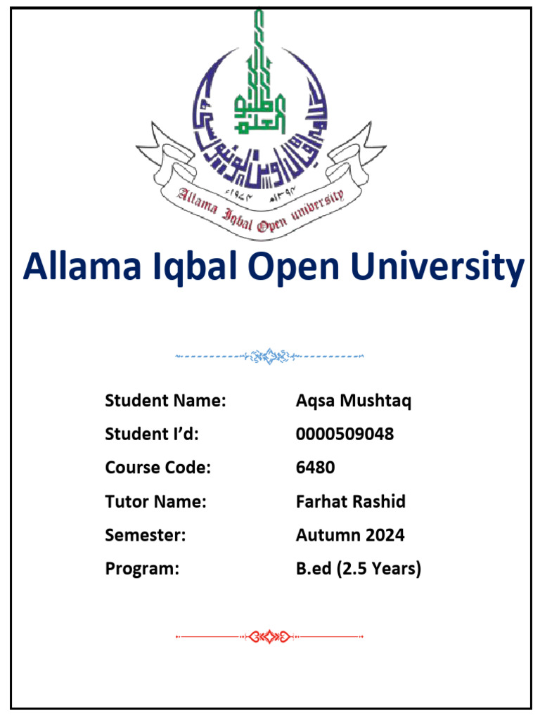 Allama Iqbal Open University: Assignment No. 01 | PDF