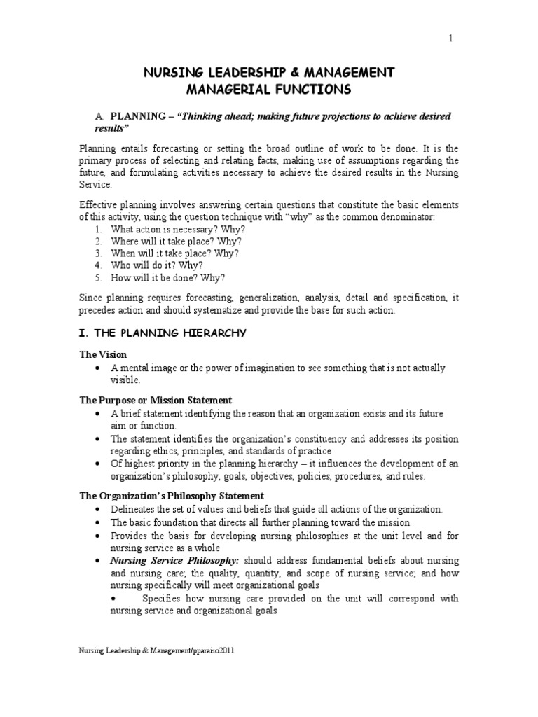 Nursing Leadership: Planning Essentials | PDF | Nursing | Strategic ...