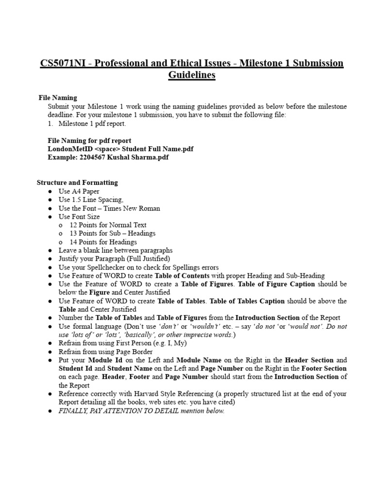 CS5071NI - Professional and Ethical Issues - Milestone 1 Submission ...