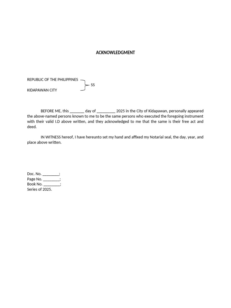 Notarial Acknowledgment Template 2025 | PDF