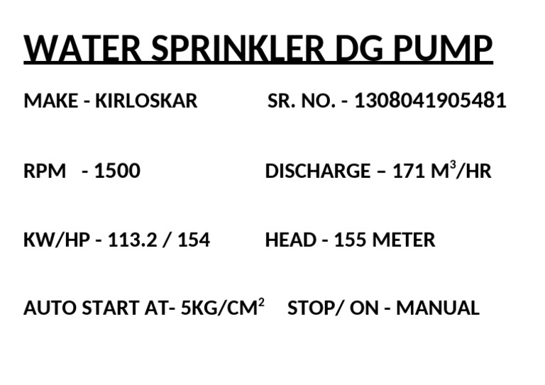 Water Sprinkler DG Pump | PDF