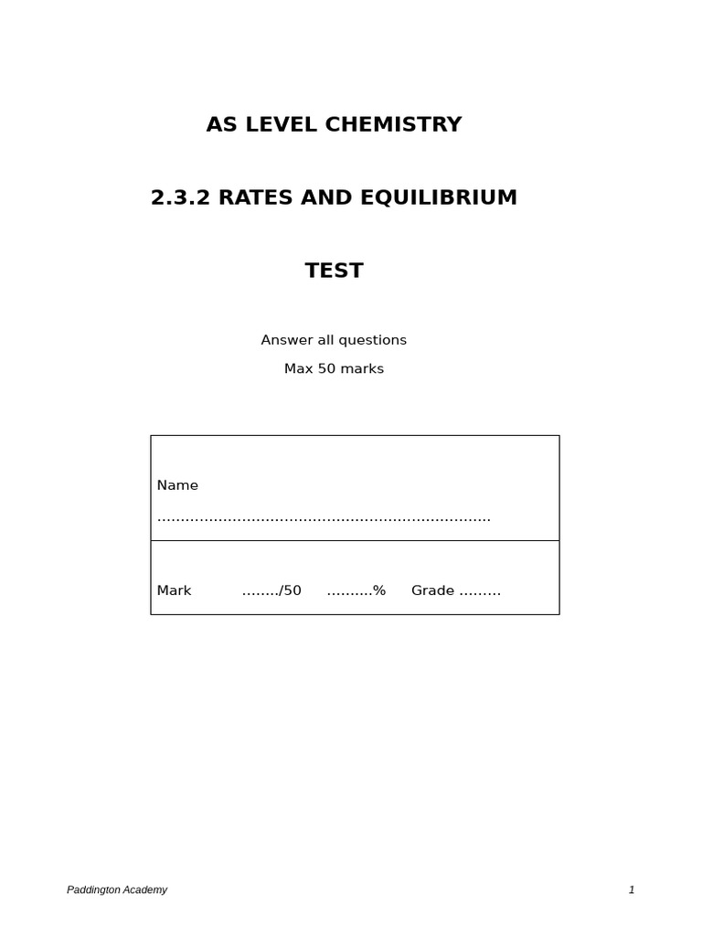 Rates and Equilibrium Test | PDF | Ammonia | Catalysis
